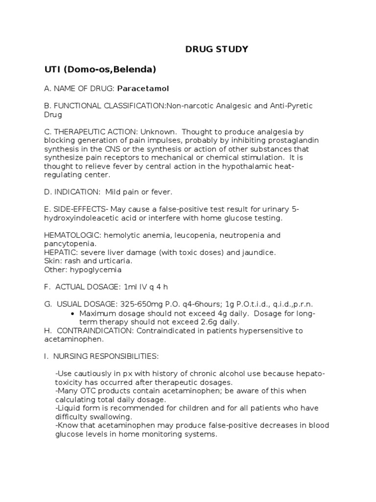 Drug Study UTI (Domo-Os, Belenda) | PDF | White Blood Cell | Analgesic