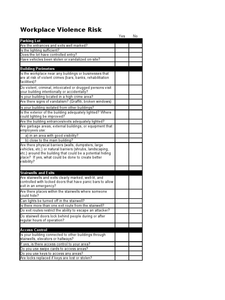 Workplace Violence Risk Assessment | PDF | Public Toilet | Elevator