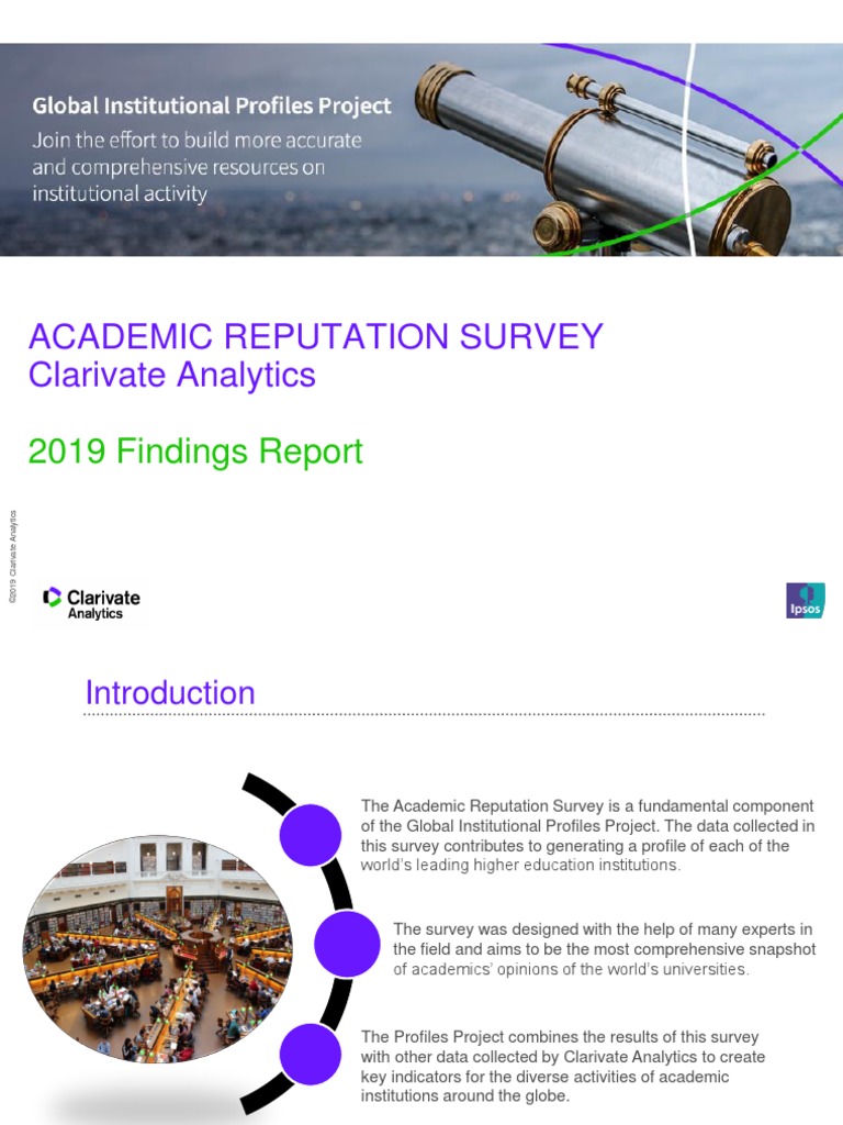 Academic Reputation Survey Clarivate Analytics: 2019 Findings Report ...