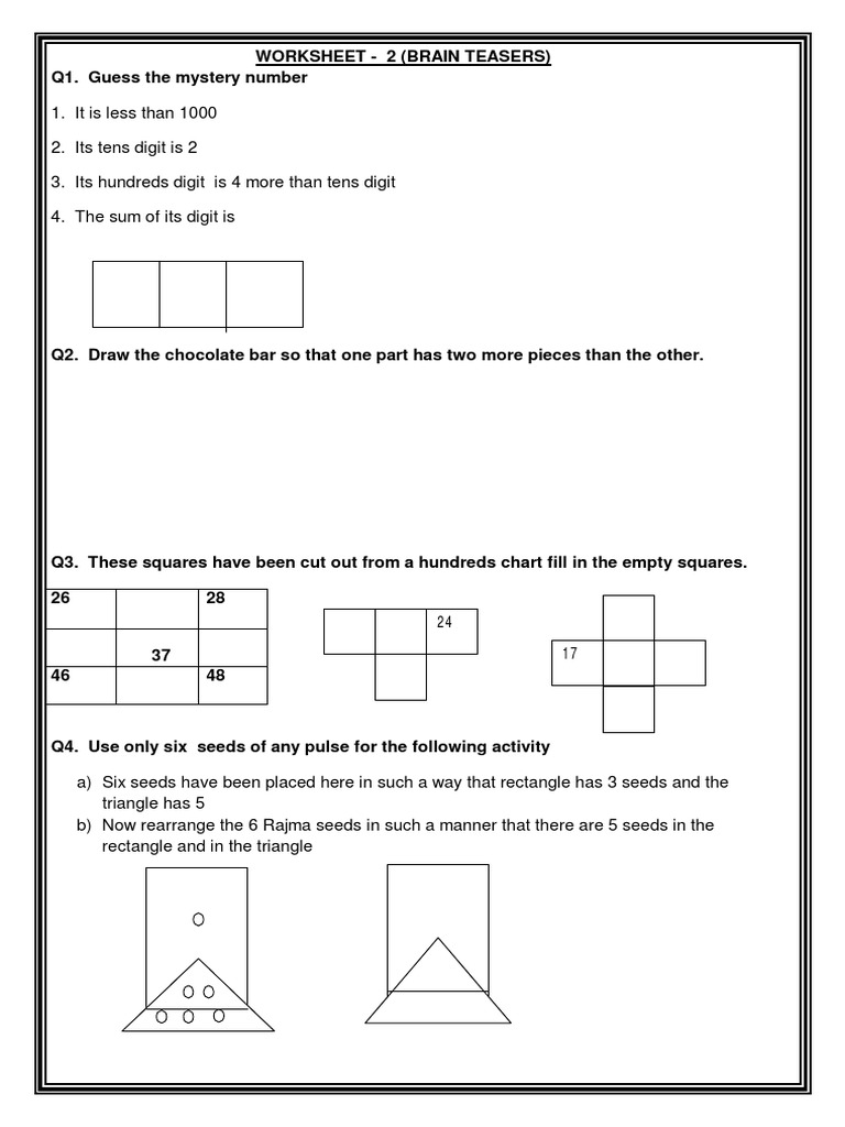 CBSE Class 3 Mathematics Worksheet (72) - Brain Teasers PDF | PDF