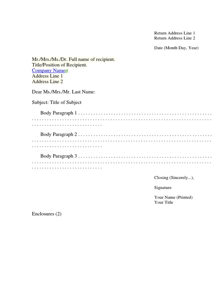 Semi-Block Format Business Letter PDF