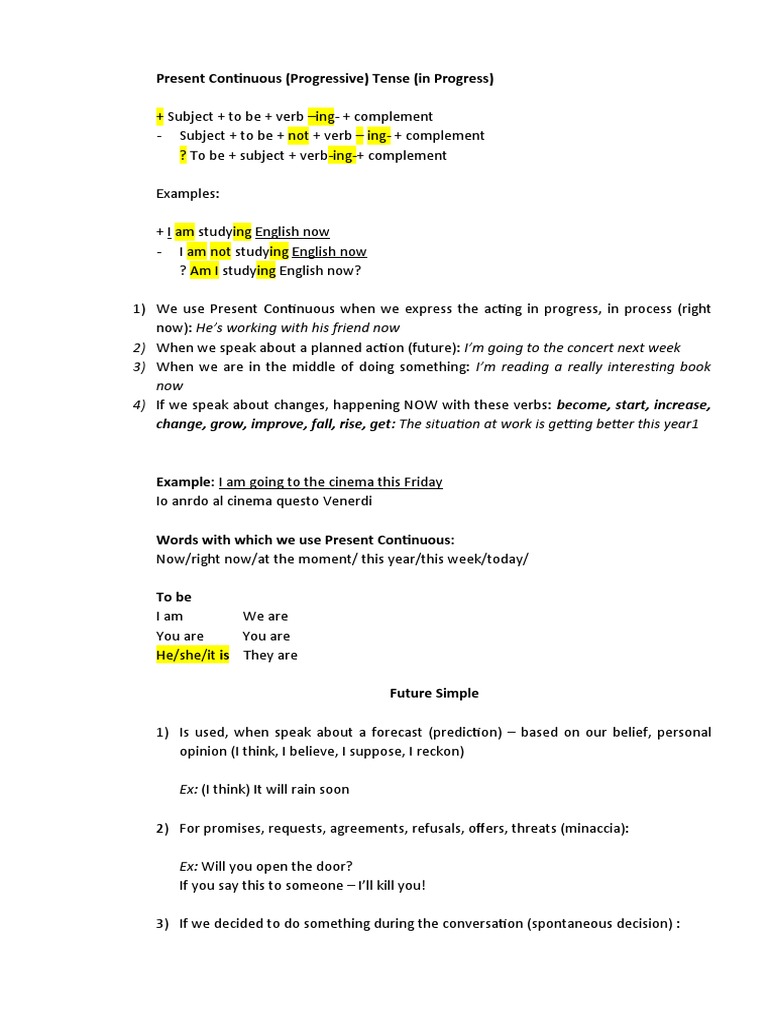 Present Continuous (Progressive) Tense (In Progress) | PDF | English ...