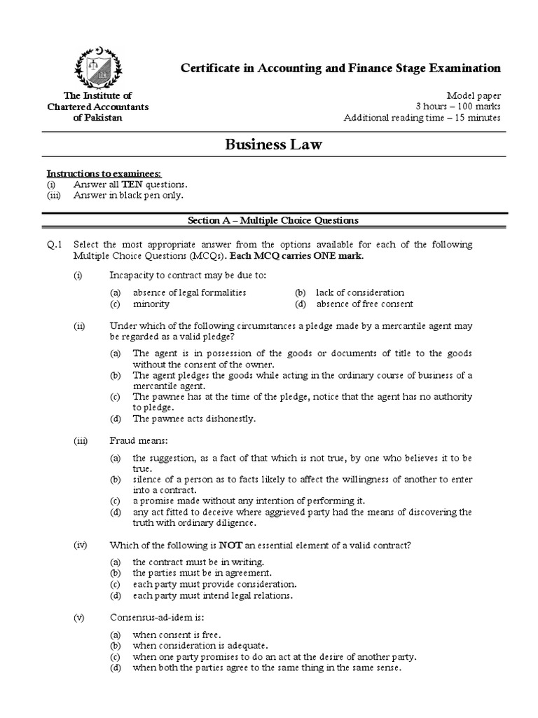 CAF 3 BLW Model Paper | PDF | Partnership | Multiple Choice