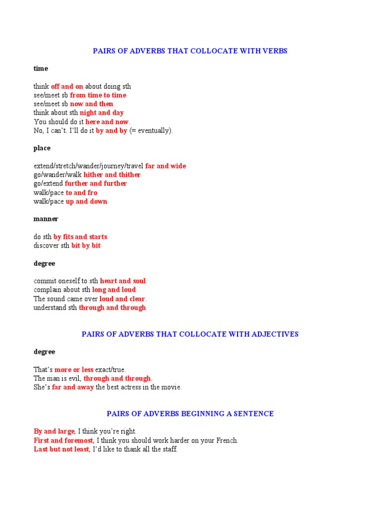 Pairs of Adverbs | PDF