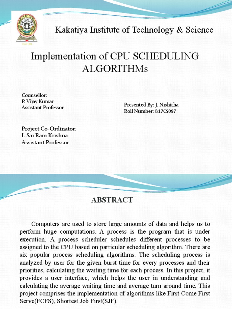 Implementation of CPU SCHEDULING Algorithms: Kakatiya Institute of Technology & Science | PDF ...