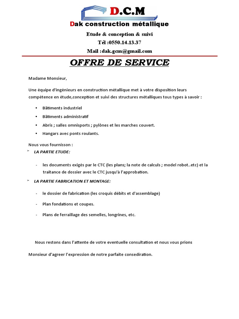 Offre de service en construction métallique | PDF | Art | Ordinateurs
