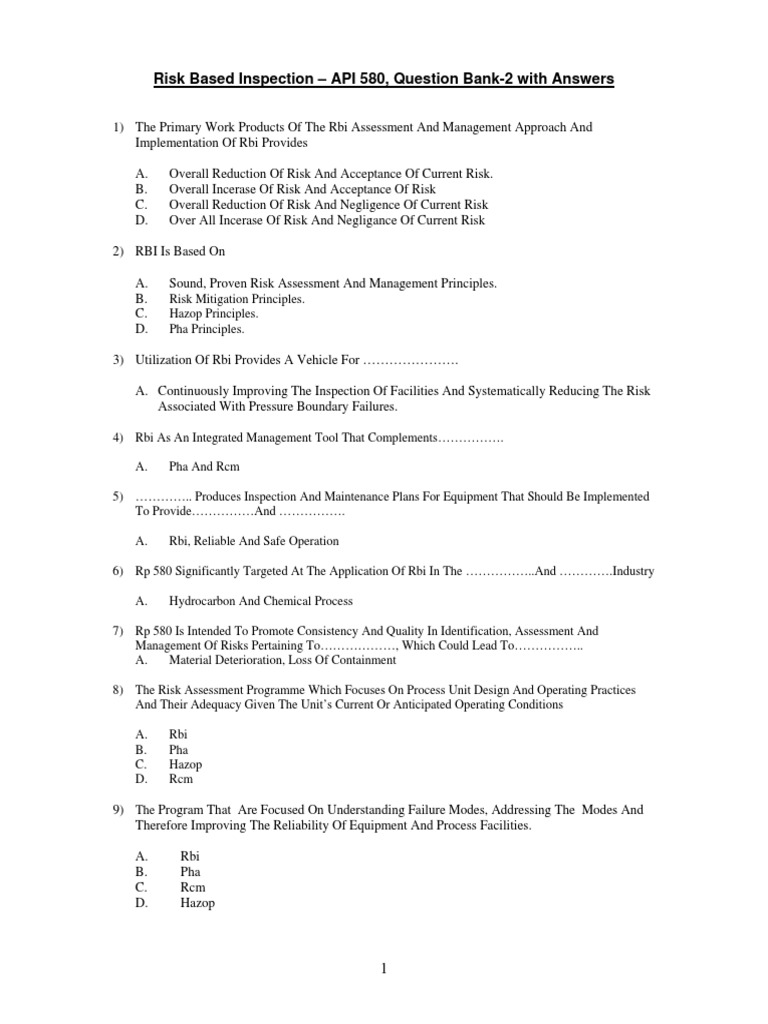 API-580, RBI, QB+ans-2 PDF | PDF | Risk | Reliability Engineering