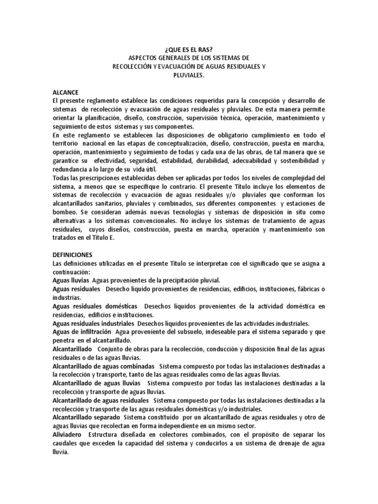 Que Es El Ras | Descargar gratis PDF | Alcantarillado | Aguas residuales