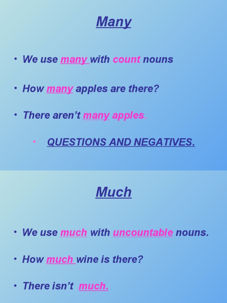 Using Much, Many, and A Lot of | PDF | Cooking, Food & Wine