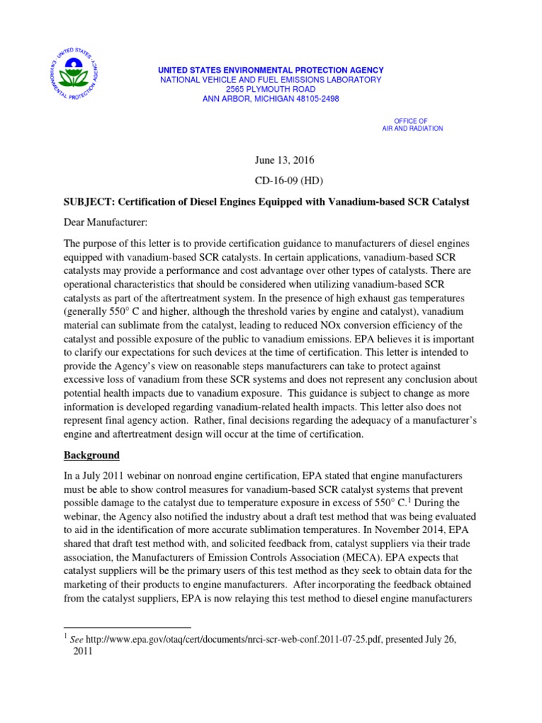CD-16-09 Certification of Diesel Engines Equipped With Vanadium-Based ...