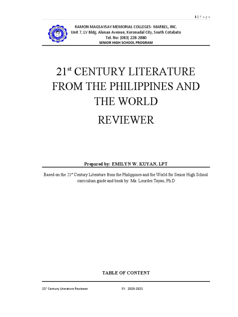 21 Century Literature From The Philippines and The World Reviewer | PDF ...