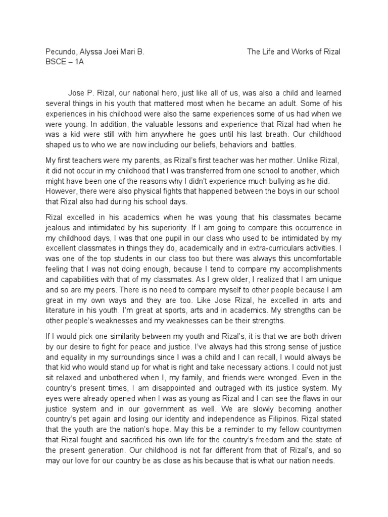 Rizal's Childhood Essay | PDF | Bullying | Human Development