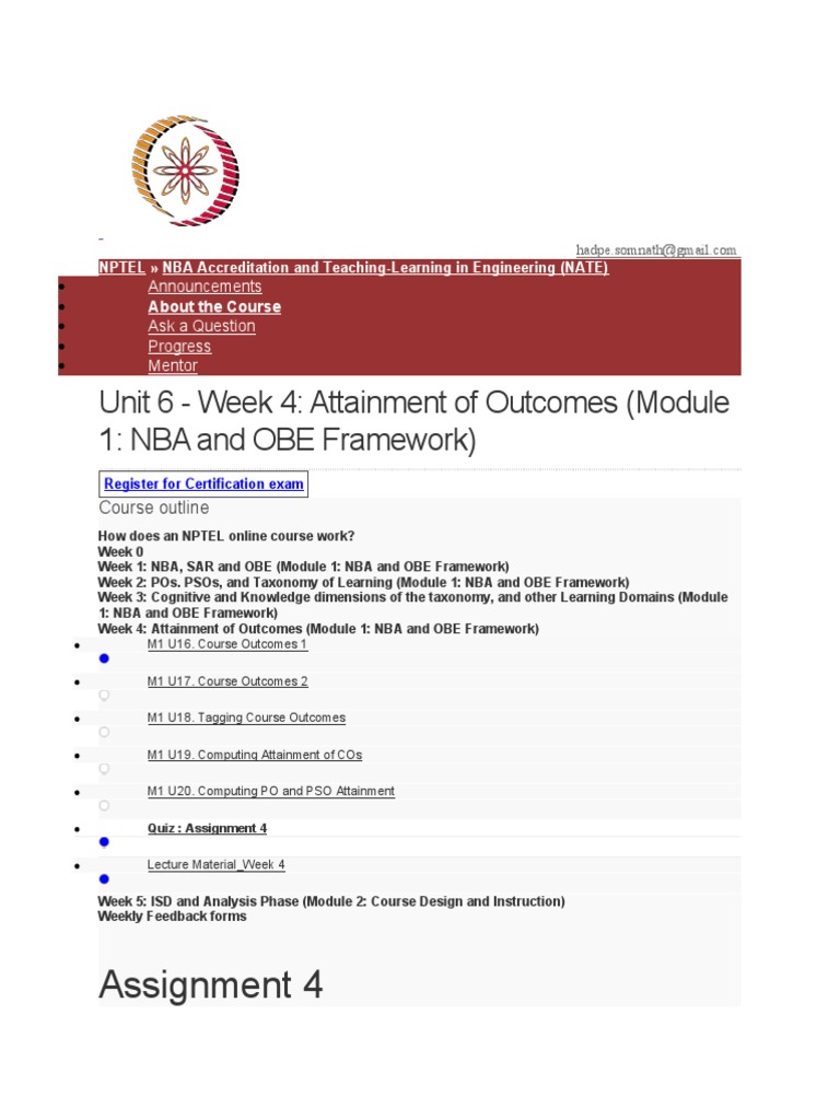Assignment 4: Unit 6 - Week 4: Attainment of Outcomes (Module 1: NBA ...