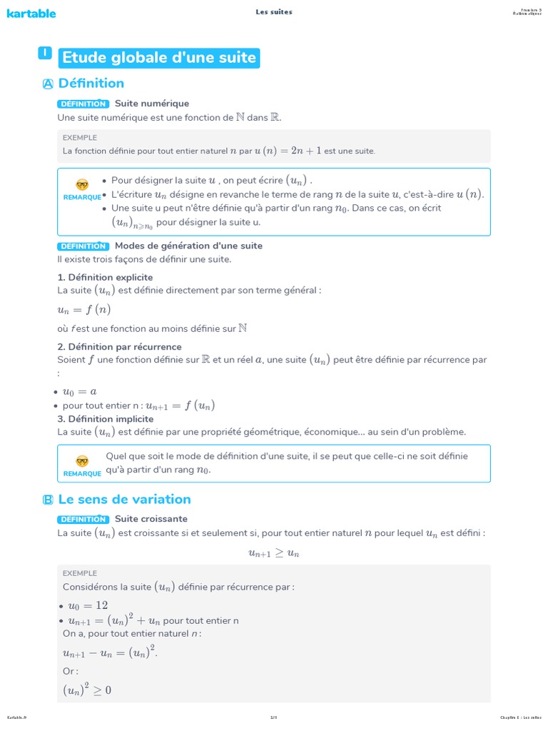 Définitions et types de suites mathématiques | PDF | Séquence ...
