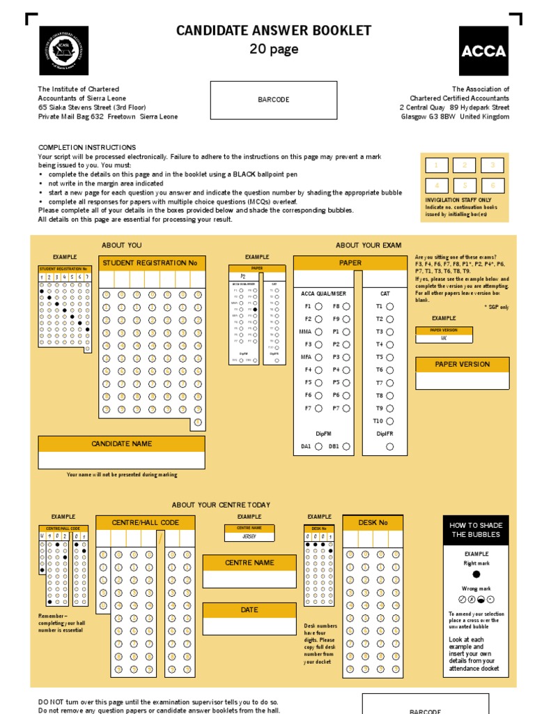 ACCA Candidate Answer Booklet | PDF | Knowledge Representation | Hobbies