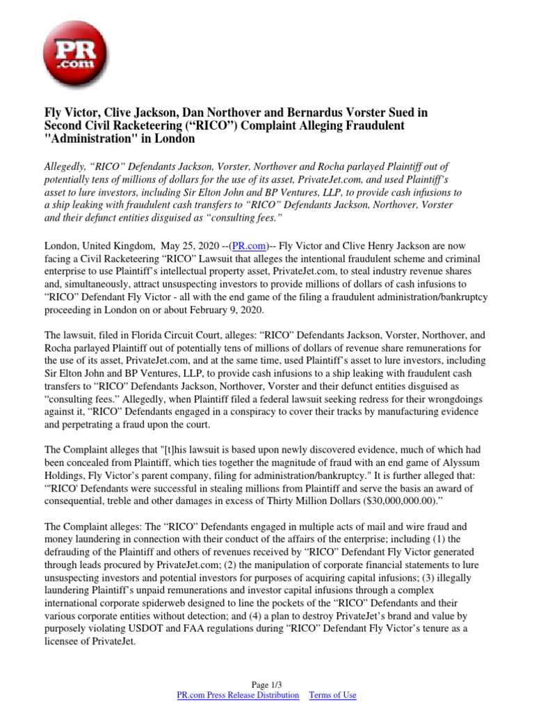 Fly Victor, Clive Jackson, Dan Northover and Bernardus Vorster Sued in ...