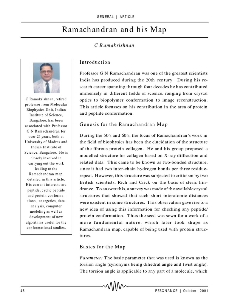 Ramachandran and His Map: C Ramakrishnan | PDF | Protein Structure | Proteins