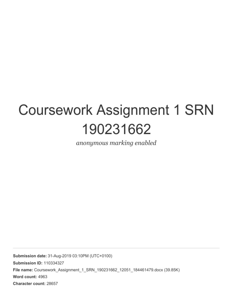 Coursework Assignment 1 SRN 190231662 PDF | PDF | Computers ...