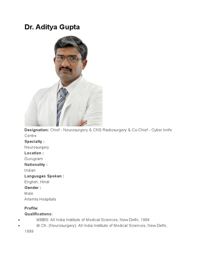 DR - Aditya Gupta - Artemis-Neurosurgery | PDF | Neurosurgery | Nervous ...