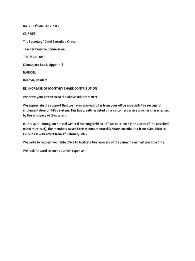 Letter To TSC | PDF | Business | Finance & Money Management