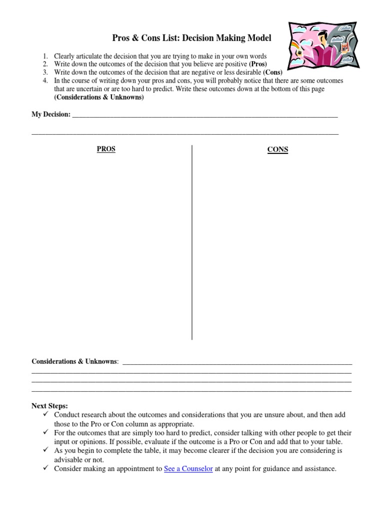 Pros & Cons List: Decision Making Model | PDF | Career & Growth