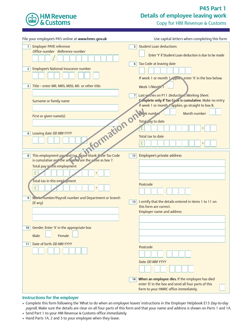Employer's Guide to P45 Form | PDF | Payroll | Public Finance