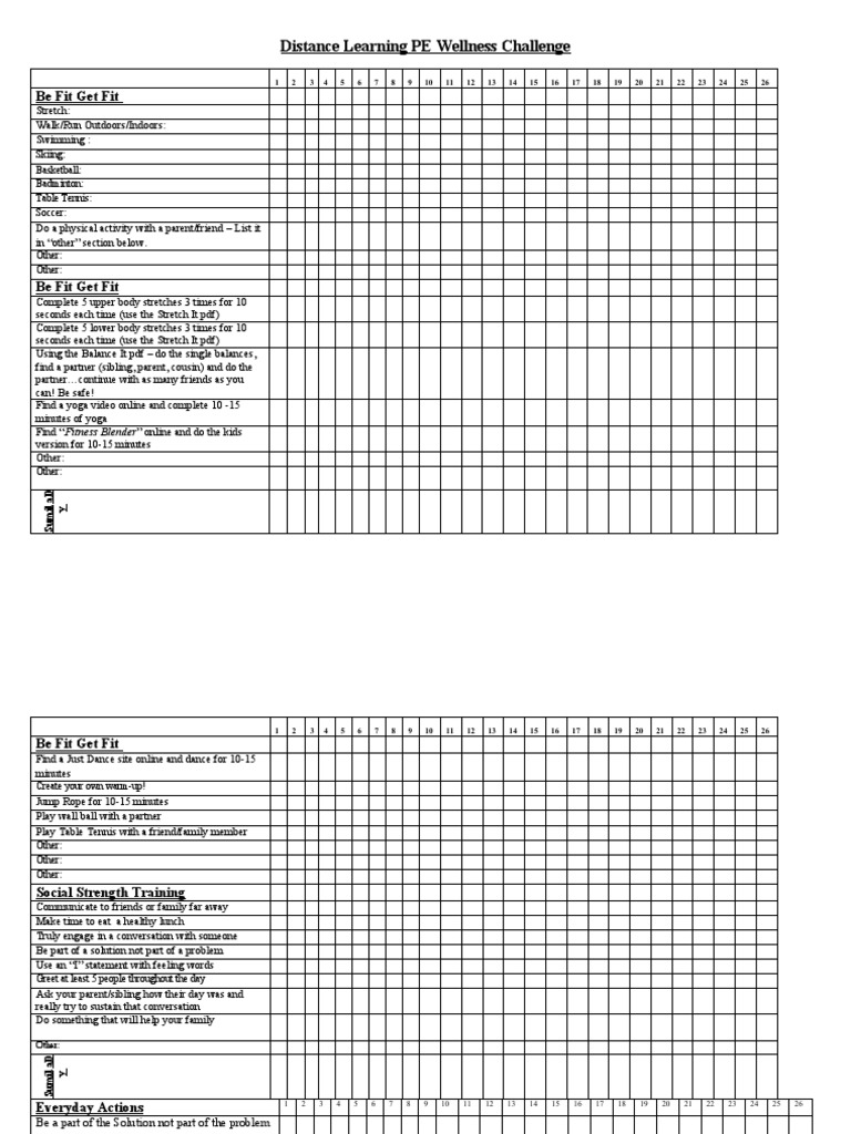 Distance Learning PE Wellness Challenge: Be Fit Get Fit | PDF | Sports ...