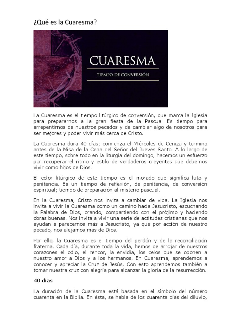Qué Es La Cuaresma | PDF | Prestado | Comportamiento religioso y experiencia