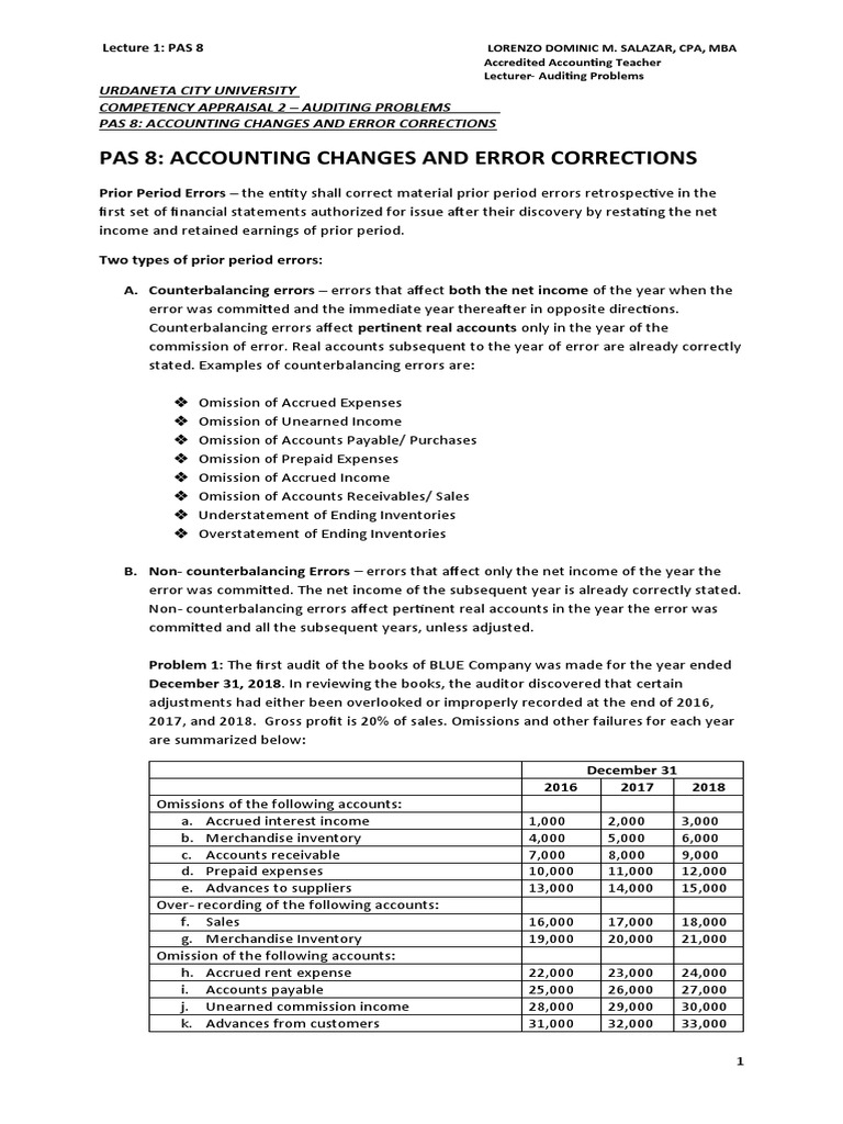 Pas 8: Accounting Changes and Error Corrections | PDF | Depreciation ...