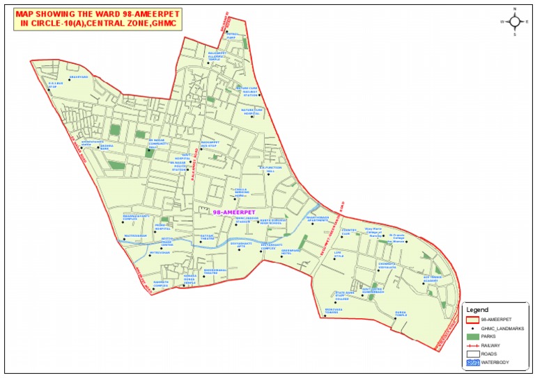 Map Showing The Ward 98-Ameerpet in Circle-10 (A), Central Zone, GHMC | PDF