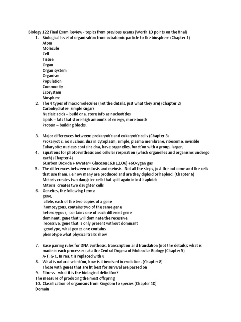 Biology 122 Final Exam Review | PDF | Ecological Niche | Cell (Biology)