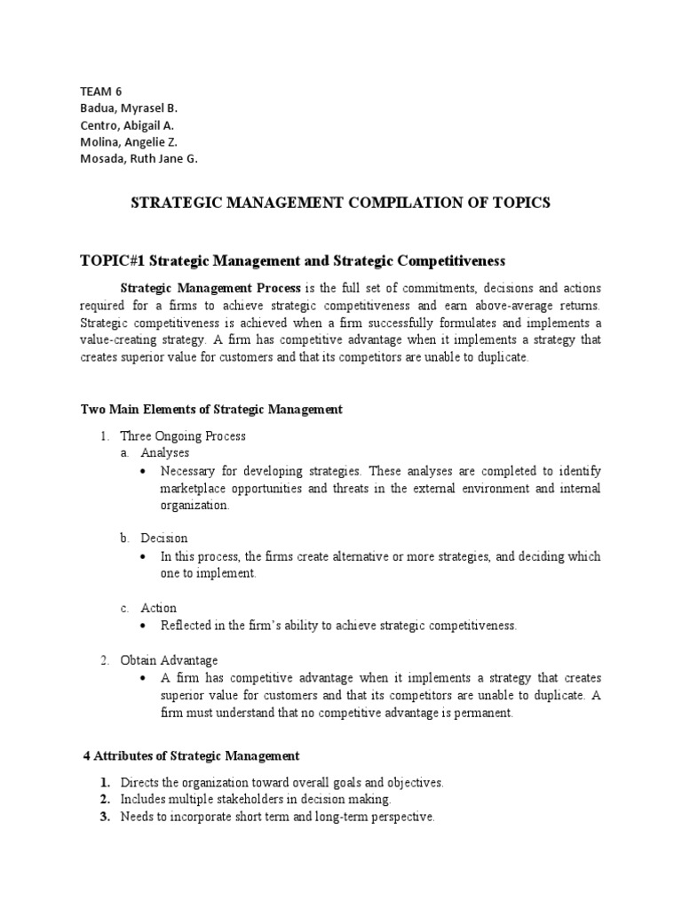 Strategic Management Compilation of Topics | PDF | Strategic Management ...