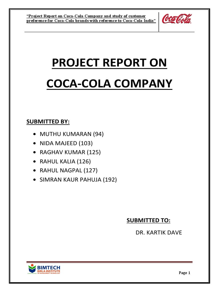 Project On Coca Cola | PDF | Pepsi | The Coca Cola Company