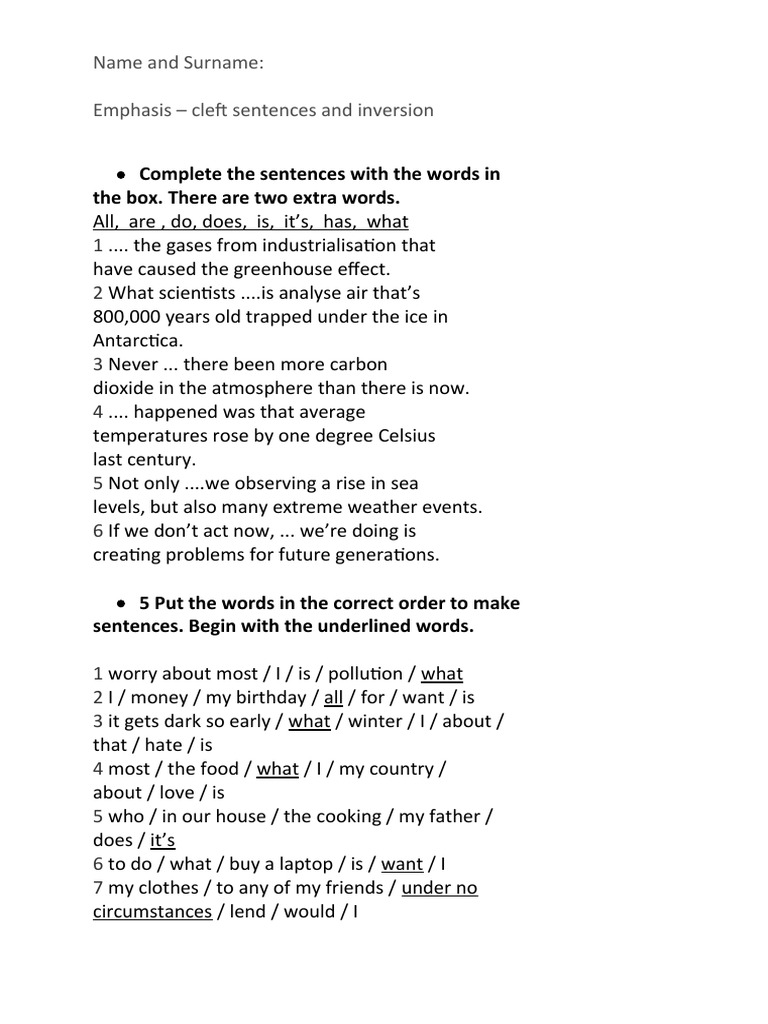 Unit 8 Emphasis - Cleft Sentences and Inversion | PDF | Language Arts & Discipline | Foreign ...