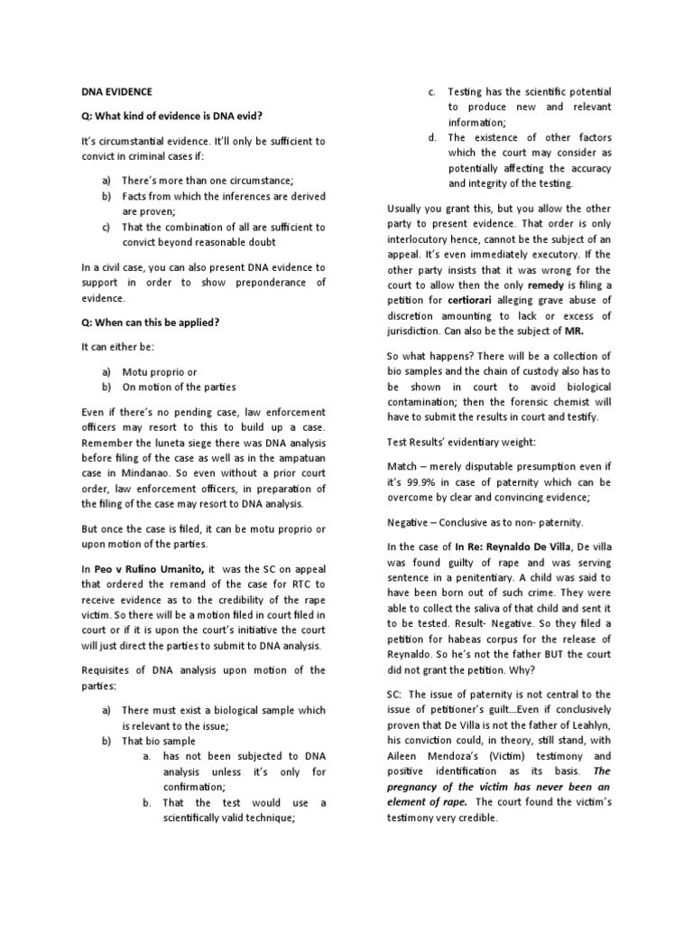 Dna Evidence Q: What Kind of Evidence Is DNA Evid? | PDF | Dna ...