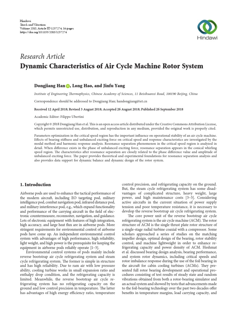 Research Article: Dynamic Characteristics of Air Cycle Machine Rotor ...