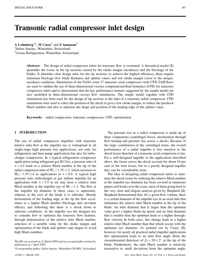Transonic Radial Compressor Inlet Design: A Lohmberg | PDF ...