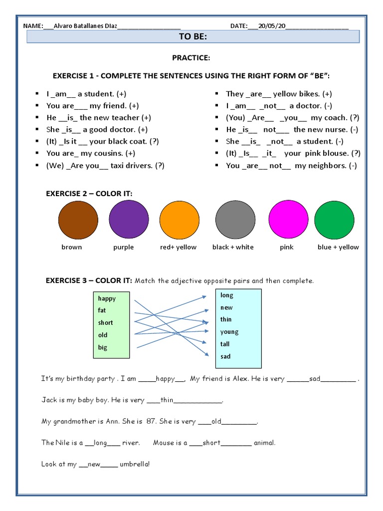 Verb-To-Be-Colors Adjectives - Complete PDF | PDF