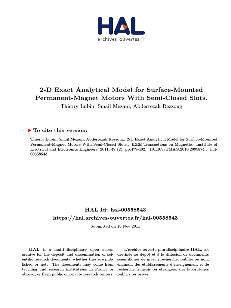 2D Model for Permanent Magnet Motors | PDF | Electric Motor | Magnetic ...