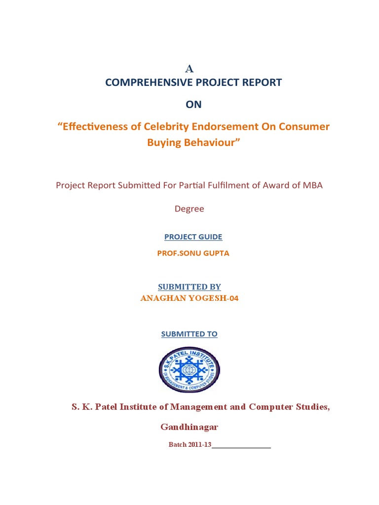 A Comprehensive Project Report ON: "Effectiveness of Celebrity ...