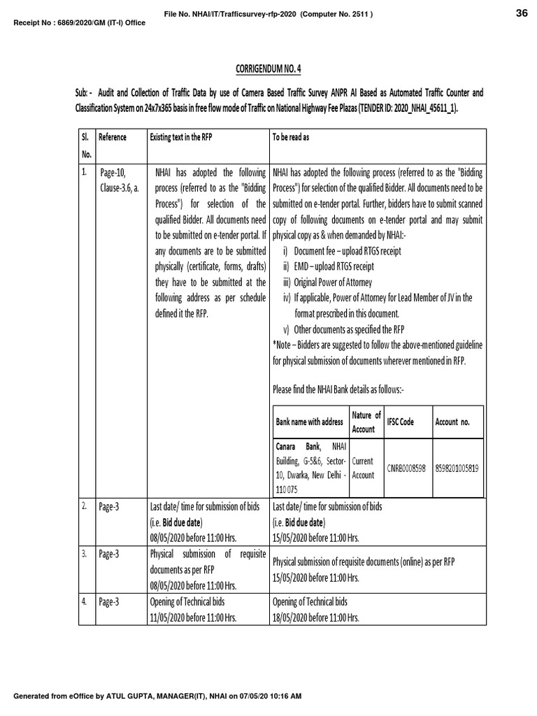 Sl. No. Reference Existing Text in The RFP To Be Read As | PDF ...