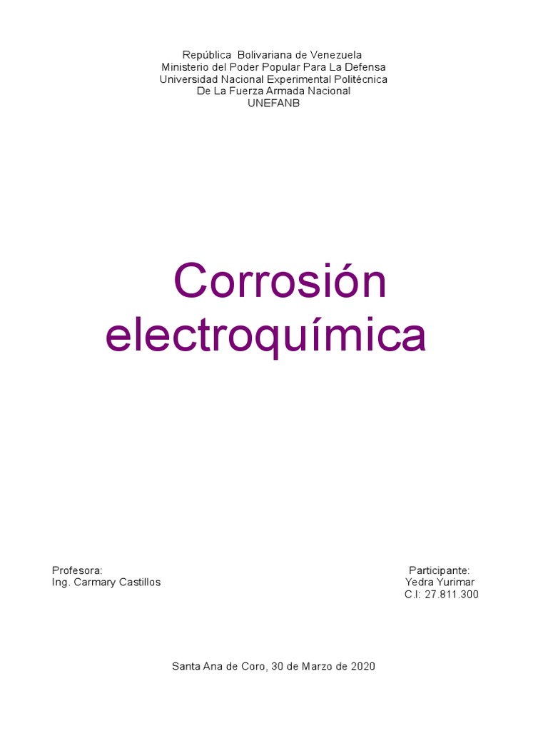 Corrosion Electroquimica Informe | PDF | Electroquímica | Corrosión
