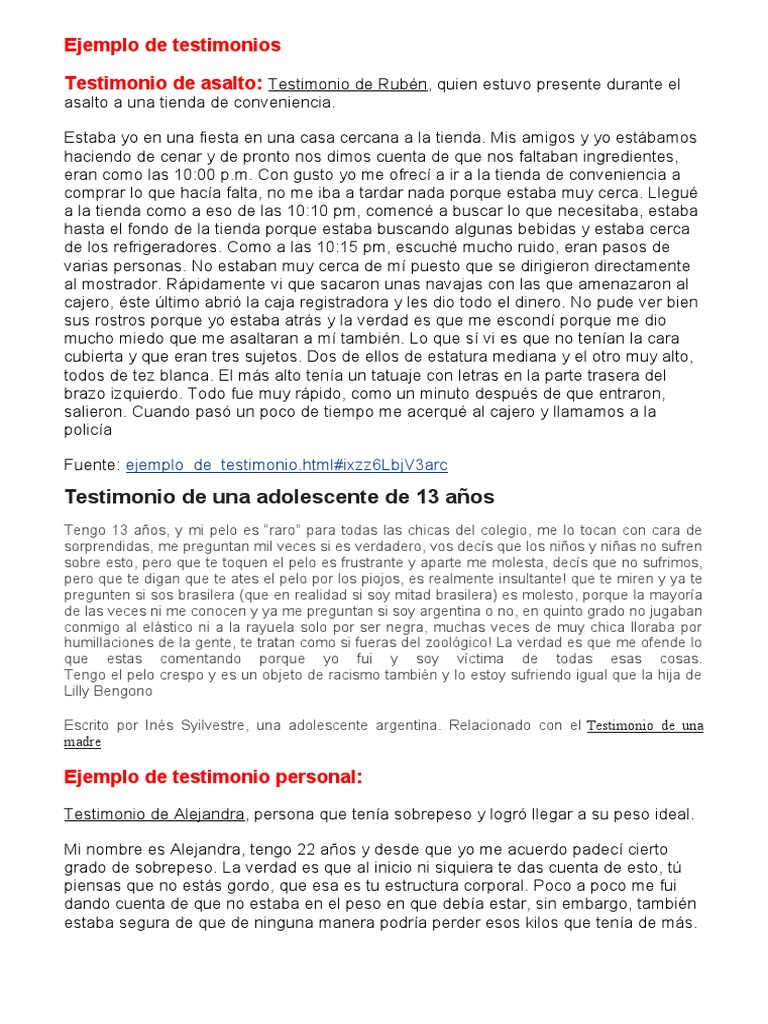 Ejemplo de Testimonios | PDF