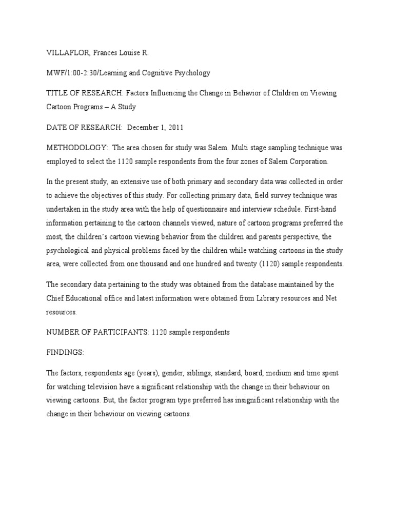 Factors Influencing The Change in Behavior of Children On Viewing ...