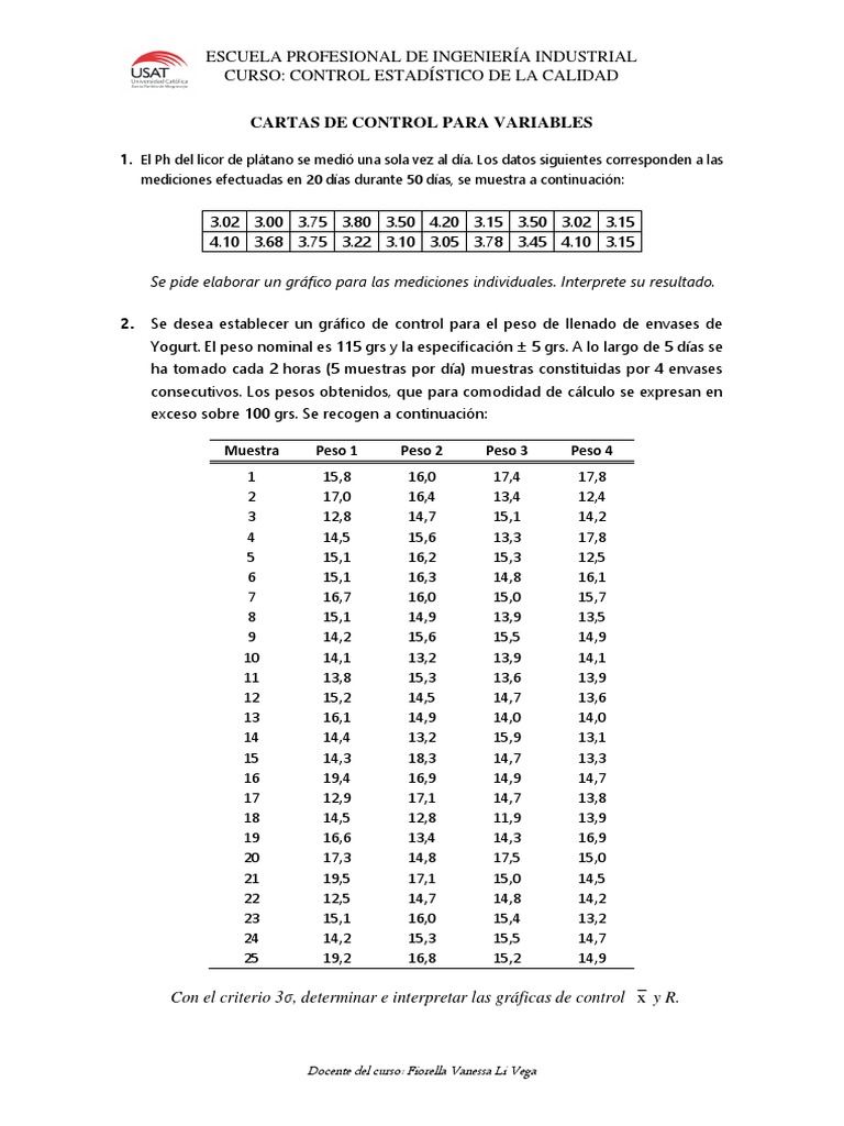 Ejercicios - CARTAS DE CONTROL PARA VARIABLES PDF | PDF | Procesos de negocio | Business