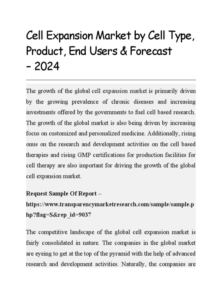Cell Expansion Market by Cell Type | PDF | Research And Development ...