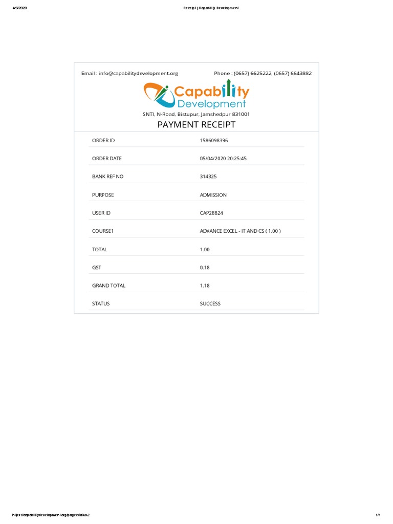 Receipt - Capability Development | PDF