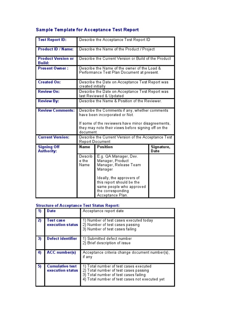 A Comprehensive Template for Acceptance Test Reports: Guidance on ...