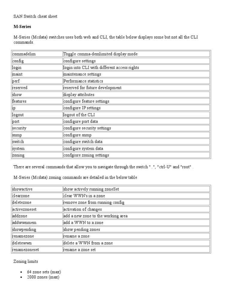 COMMANDS San Switch Cheat Sheet | PDF | Booting | Command Line Interface
