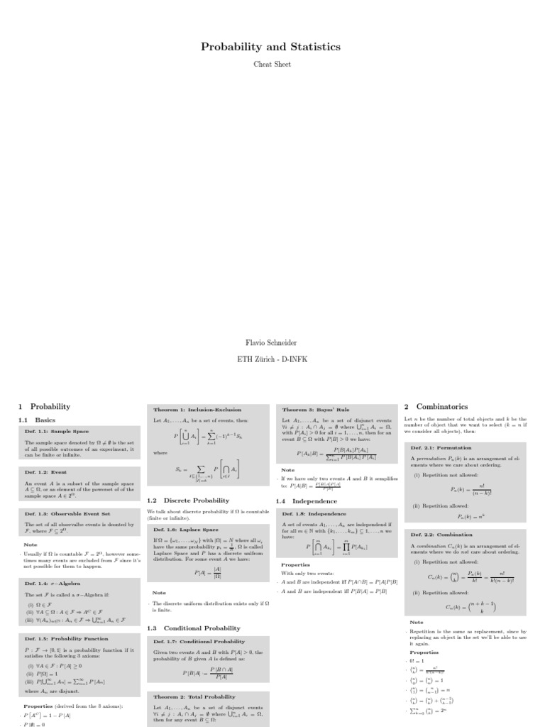 Probability and Statistics Cheat Sheet | PDF | Expected Value | Variance